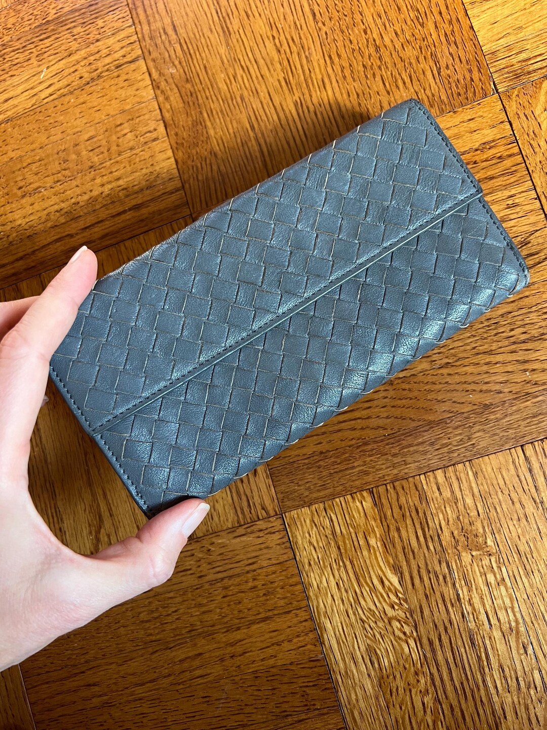 Vtg Bottega Veneta Long Bifold Tab Wallet, Vintage Steel Gray Long ...