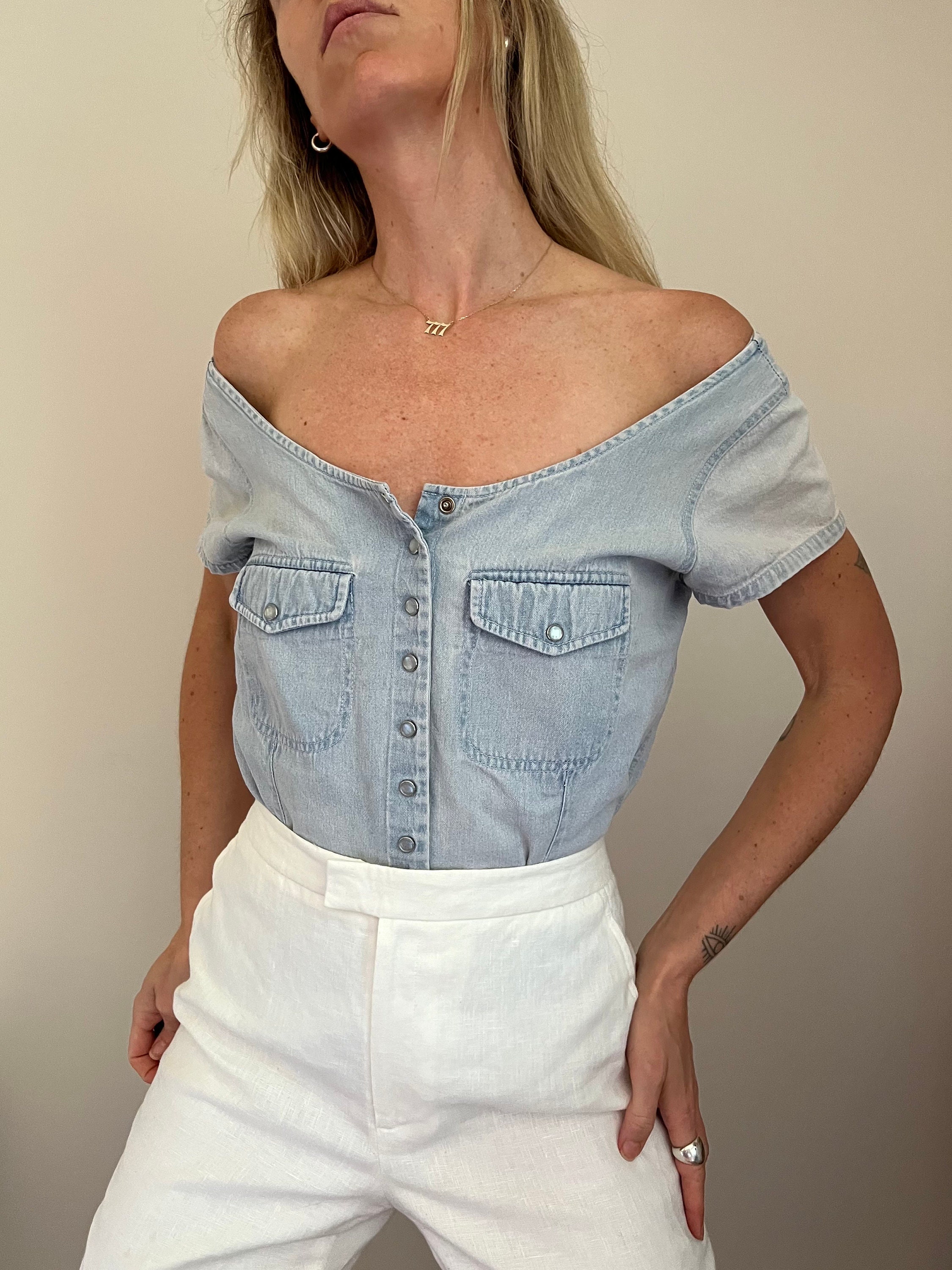 Vtg 80s Denim Short Sleeve Button Up Vintage Cotton Lightwash - Etsy