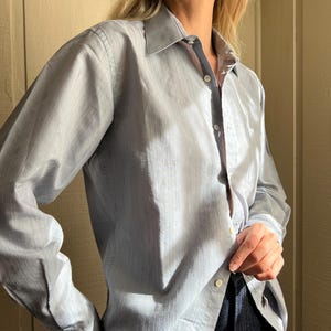 Vtg YSL Logo Monogram Oxford, YSL Silver Gray Button Down Shirt, YSL ...