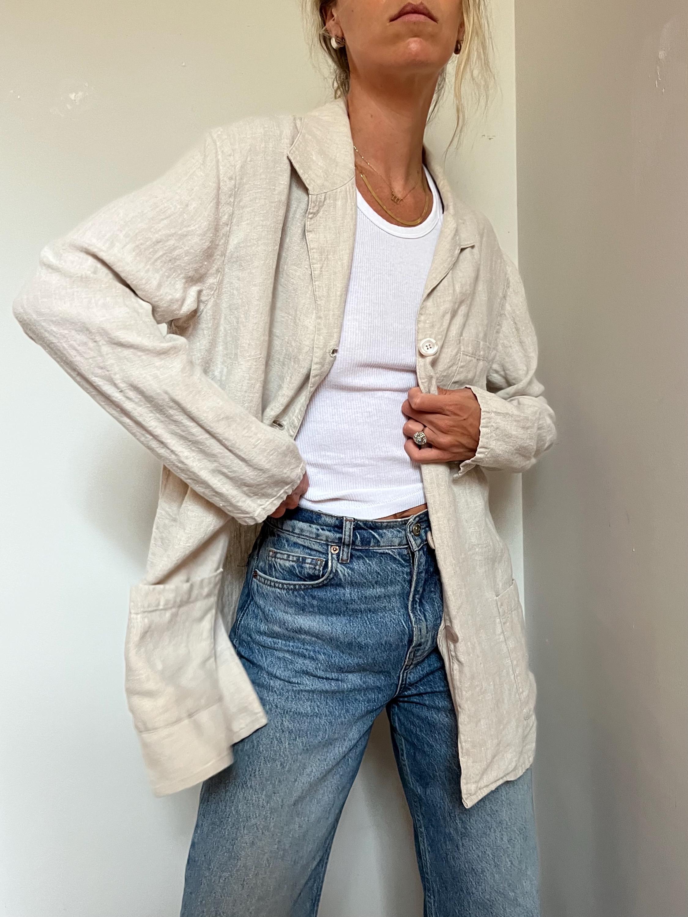 Vtg 90s Linen Blazer, Vintage Linen Chore Shirt Jacket, Beige Natural ...