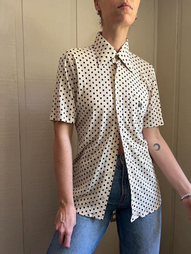 Vtg 70s Oleg Cassini Polka Dot Button Up, Vintage Mens Short Sleeve ...