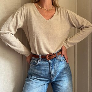 Chicos Metallic Thread V-neck Knit, Gold V-neck Sweater, Y2K Metallic ...