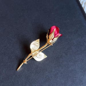Vtg 80s Red Rose Brooch Pin, Vintage Gold Flower Brooch, Coat Pin - Etsy