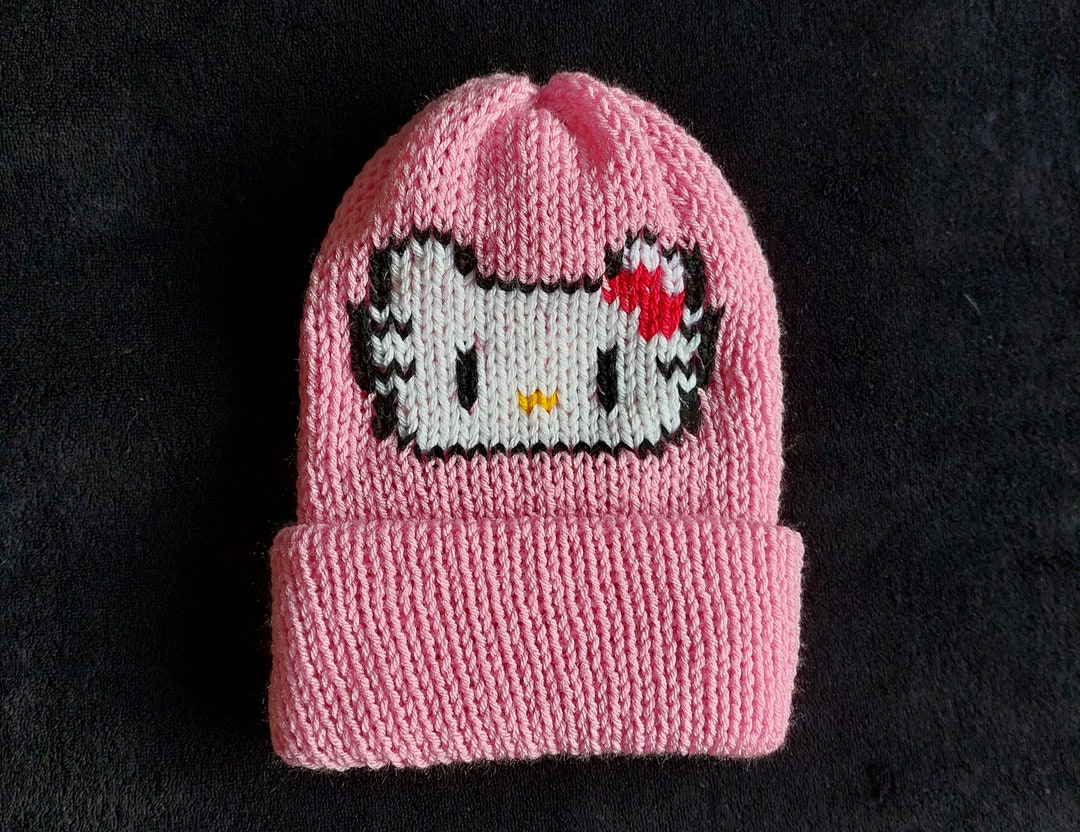 Handmade Pink Knitted Hello Kitty Inspired Beanie Adult Comfy Stylish ...