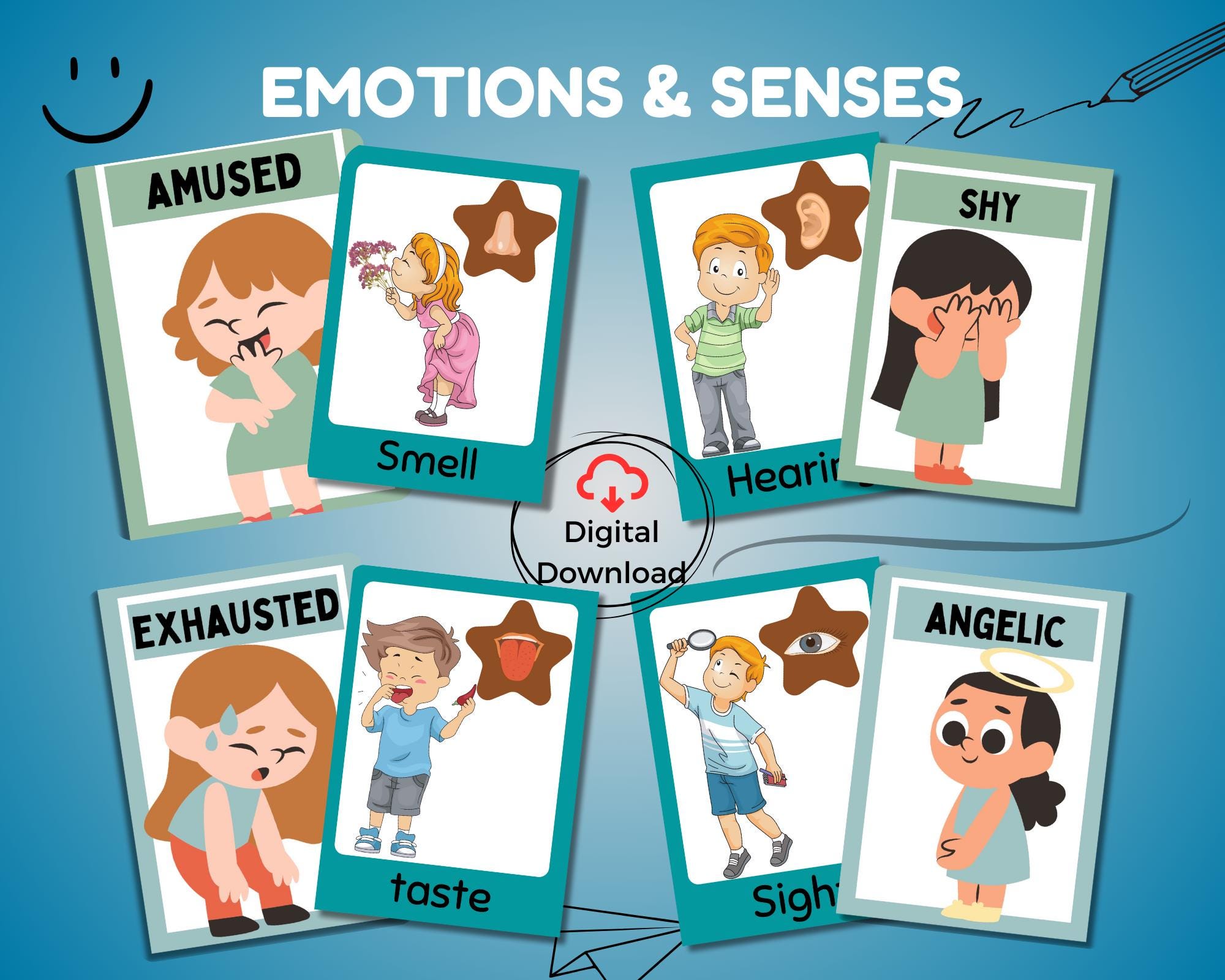 60 Emotions Flashcards, Printable Feelings Flash Cards, Emotion Photo ...