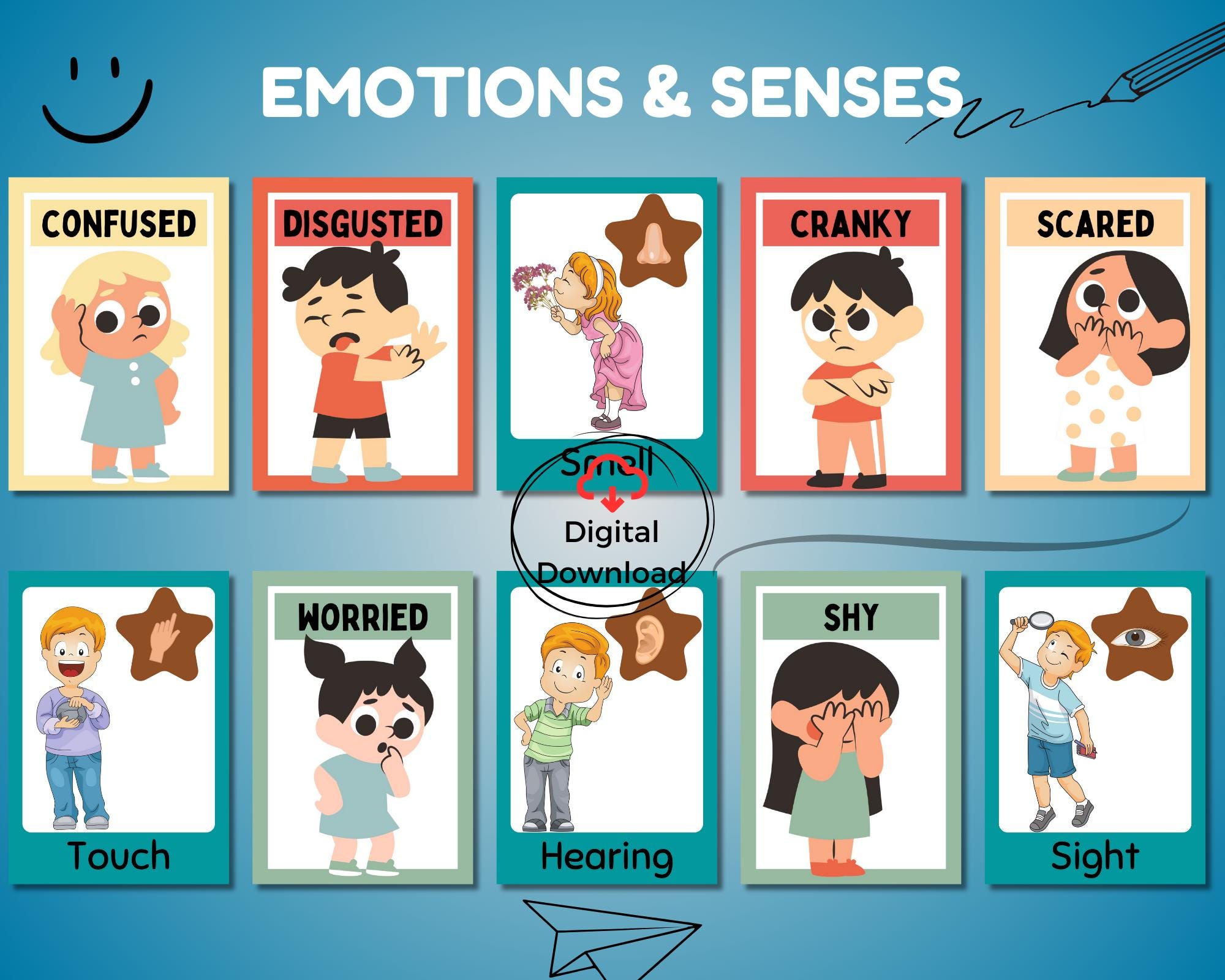 60 Emotions Flashcards, Printable Feelings Flash Cards, Emotion Photo ...