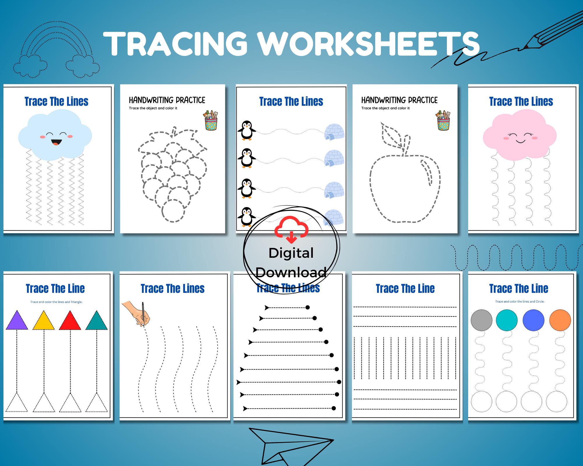 120 Preschool Line Tracing Worksheets Bundle – Numbers, Shapes, Lines ...