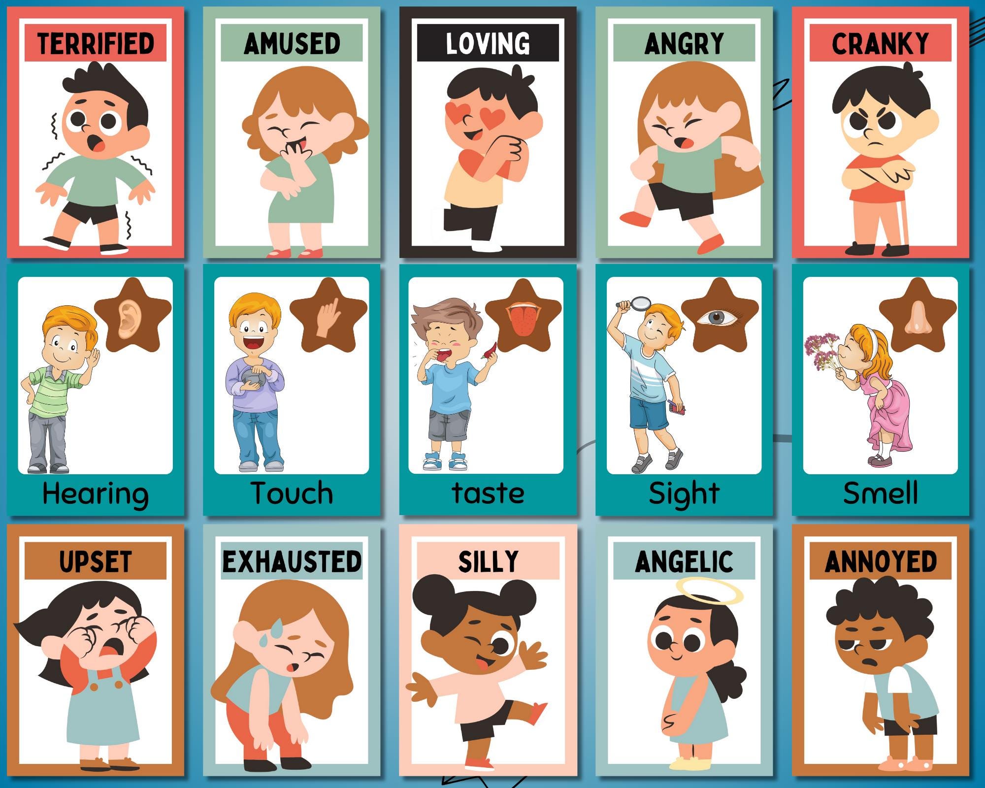 60 Emotions Flashcards, Printable Feelings Flash Cards, Emotion Photo ...