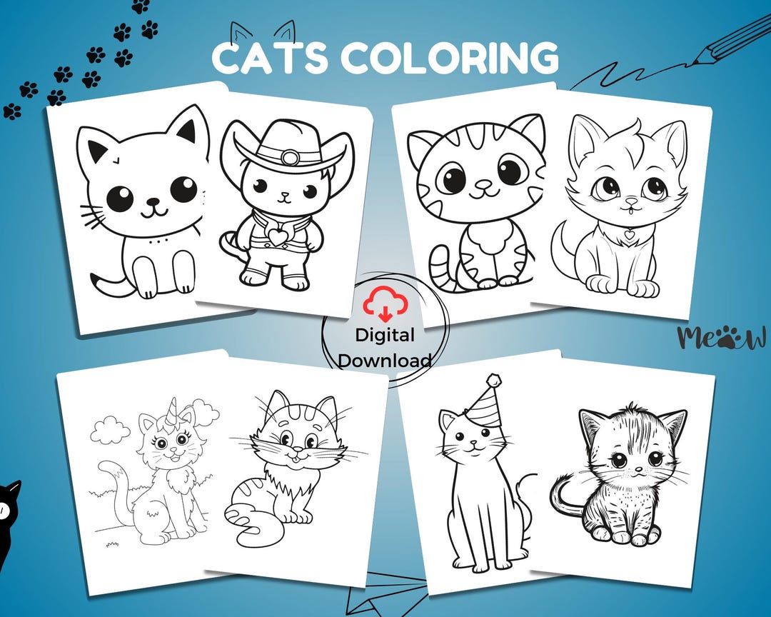 140 Cute Cats Coloring Sheets, Printable Cat Coloring Pages, Kitten ...