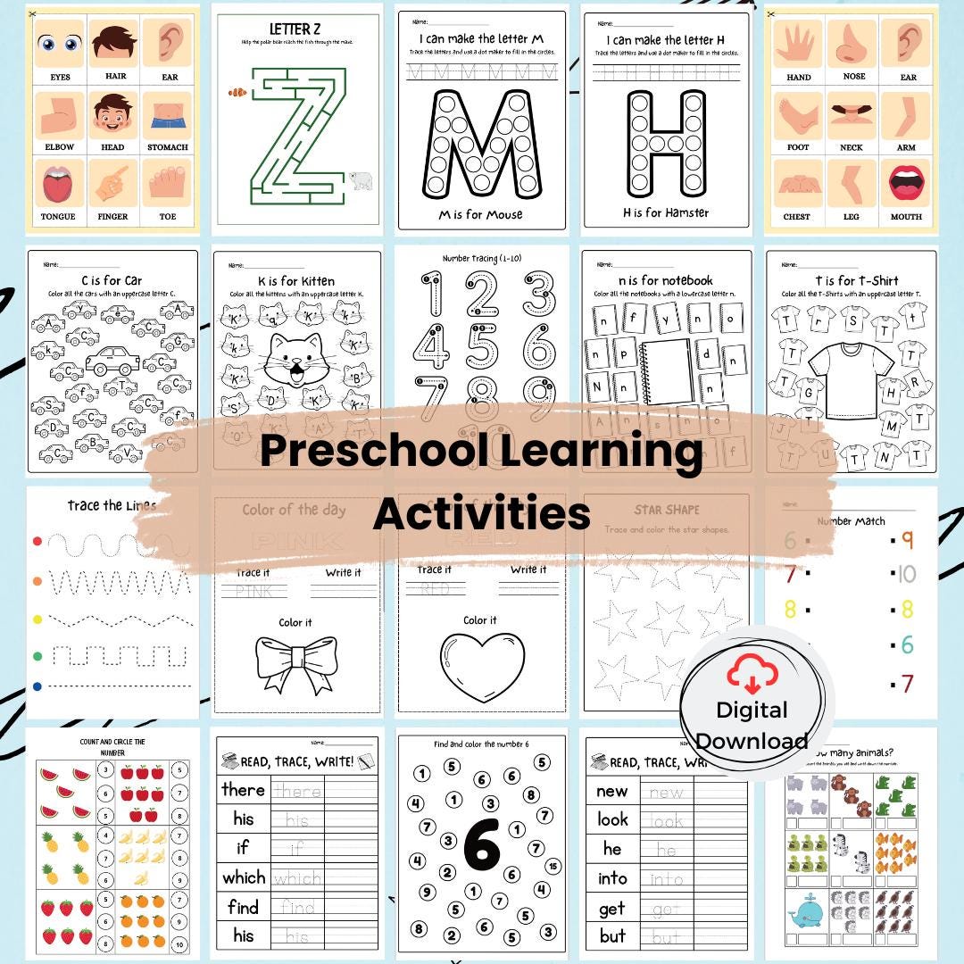 850+ Page Preschool Learning Worksheets Bundle | Printable Toddler ...