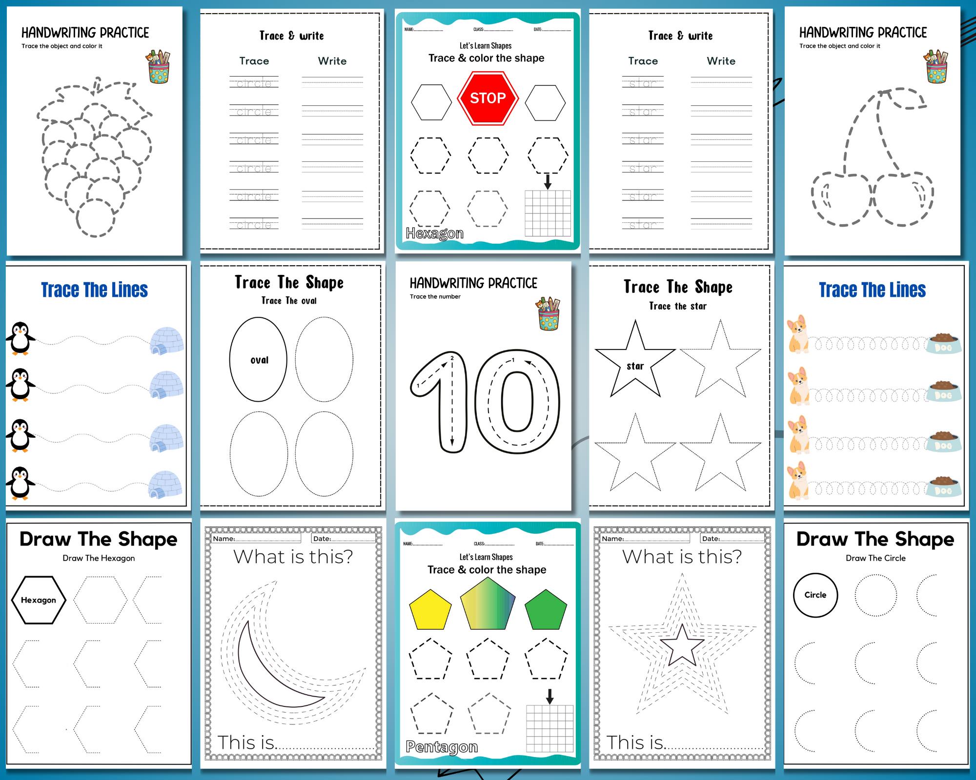 120 Preschool Line Tracing Worksheets Bundle – Numbers, Shapes, Lines ...