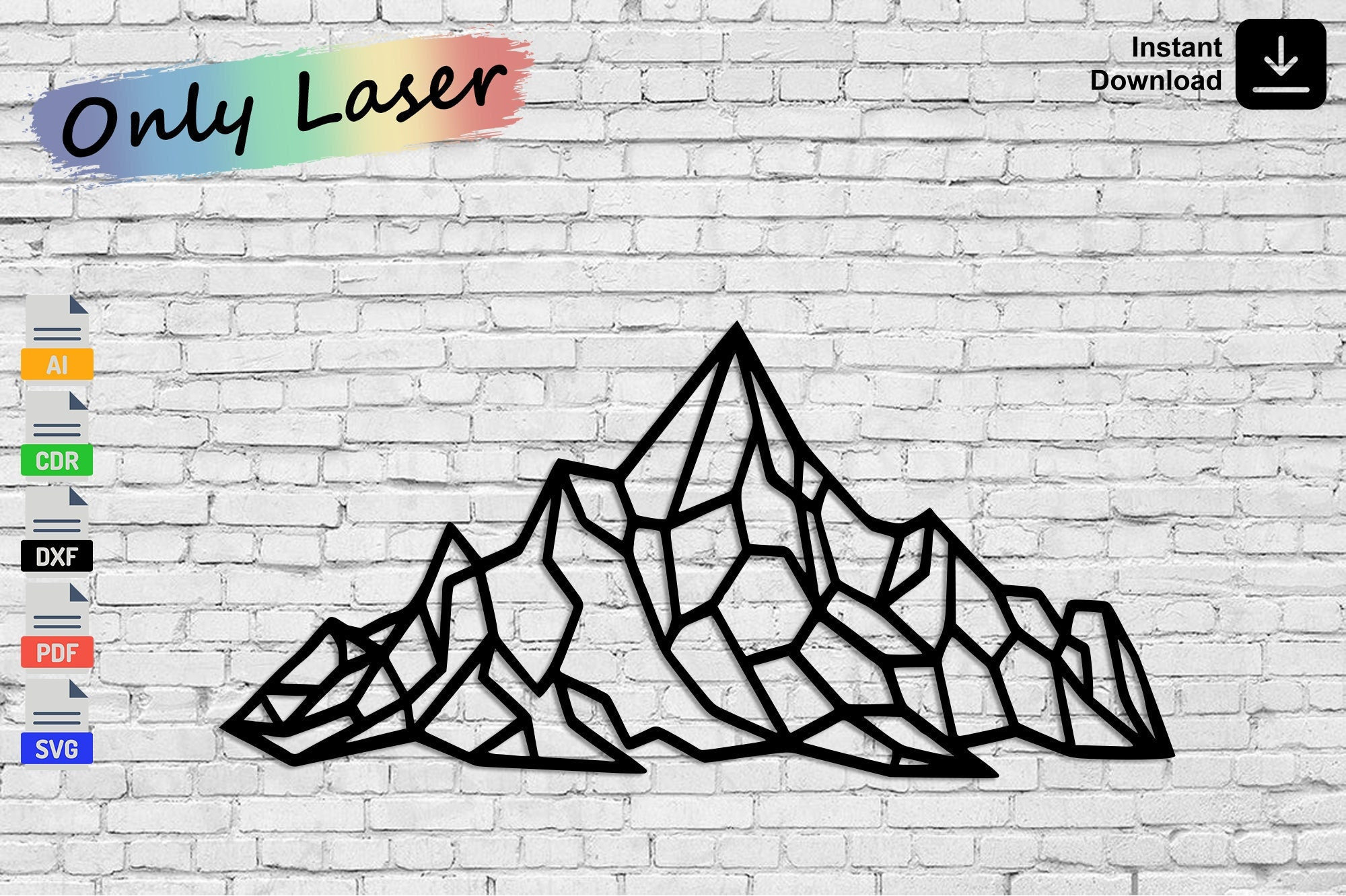 Polygon Mountain Wall Art, Ai, Cdr, Dxf, Pdf, Svg, Vector, Digital ...