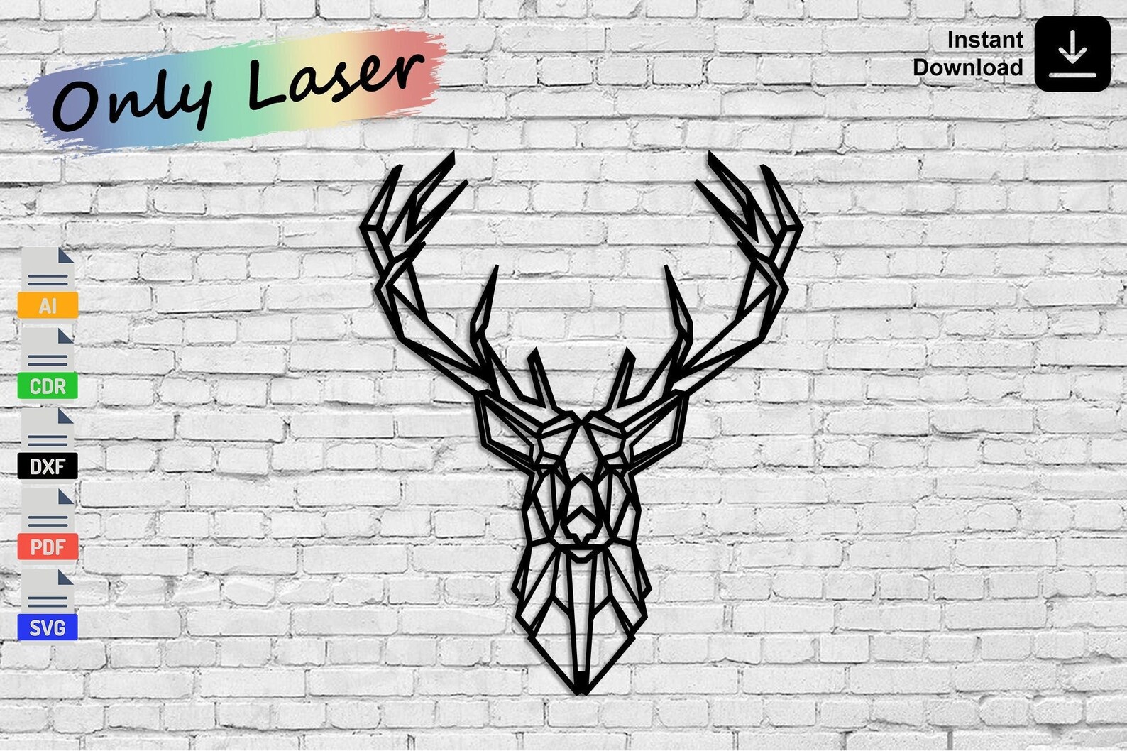 Polygon Deer Head Wall Art, Ai, Cdr, Dxf, Pdf, Svg, Vector, Digital ...