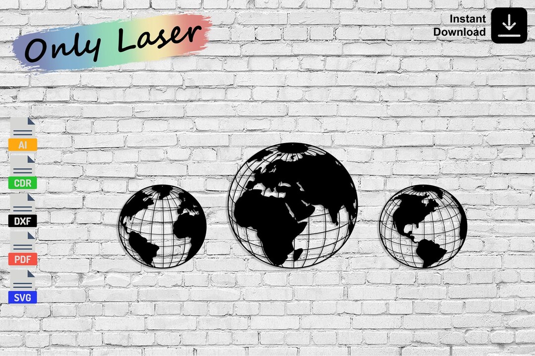 Globes Wall Art, Ai, Cdr, Dxf, Pdf, Svg, Vector, Digital Files, Laser ...