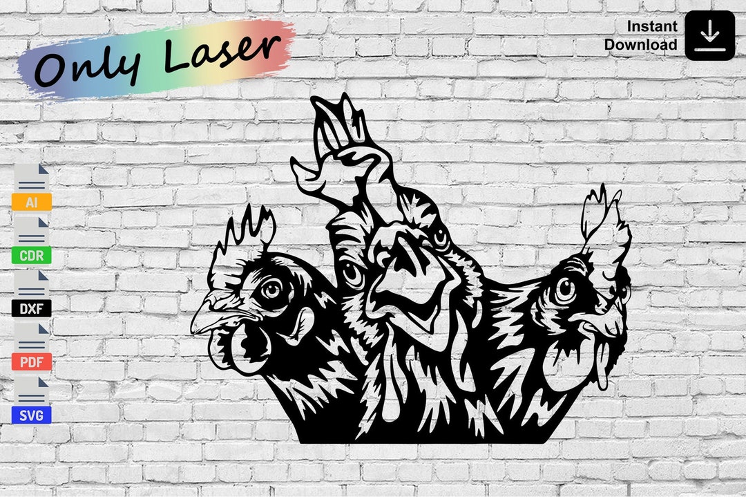 Triple Rooster Wall Art, Ai, Cdr, Dxf, Pdf, Svg, Vector, Digital Files ...