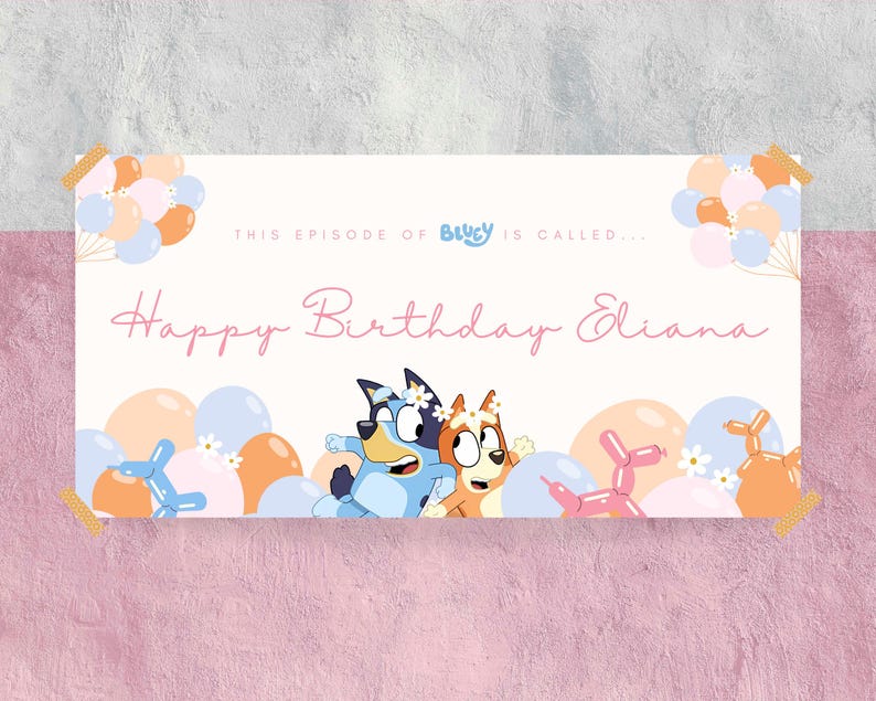 Bluey Birthday Banner Printable Girls Editable Canva Template - Etsy ...