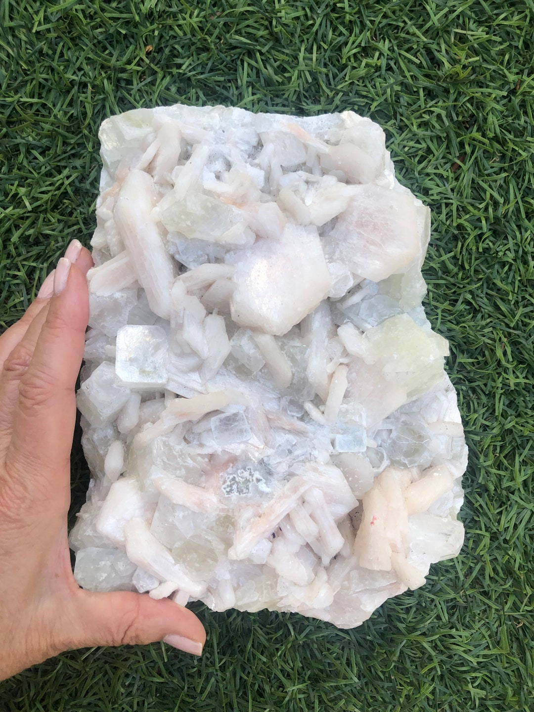 Raw Apophyllite Zeolite, and Peach Stilbite Cluster, Sacred Geometry ...