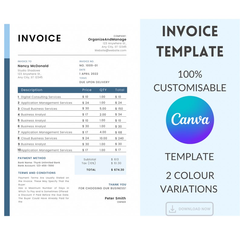 Invoice Template Editable, Small Business Custom Order Form Printable ...