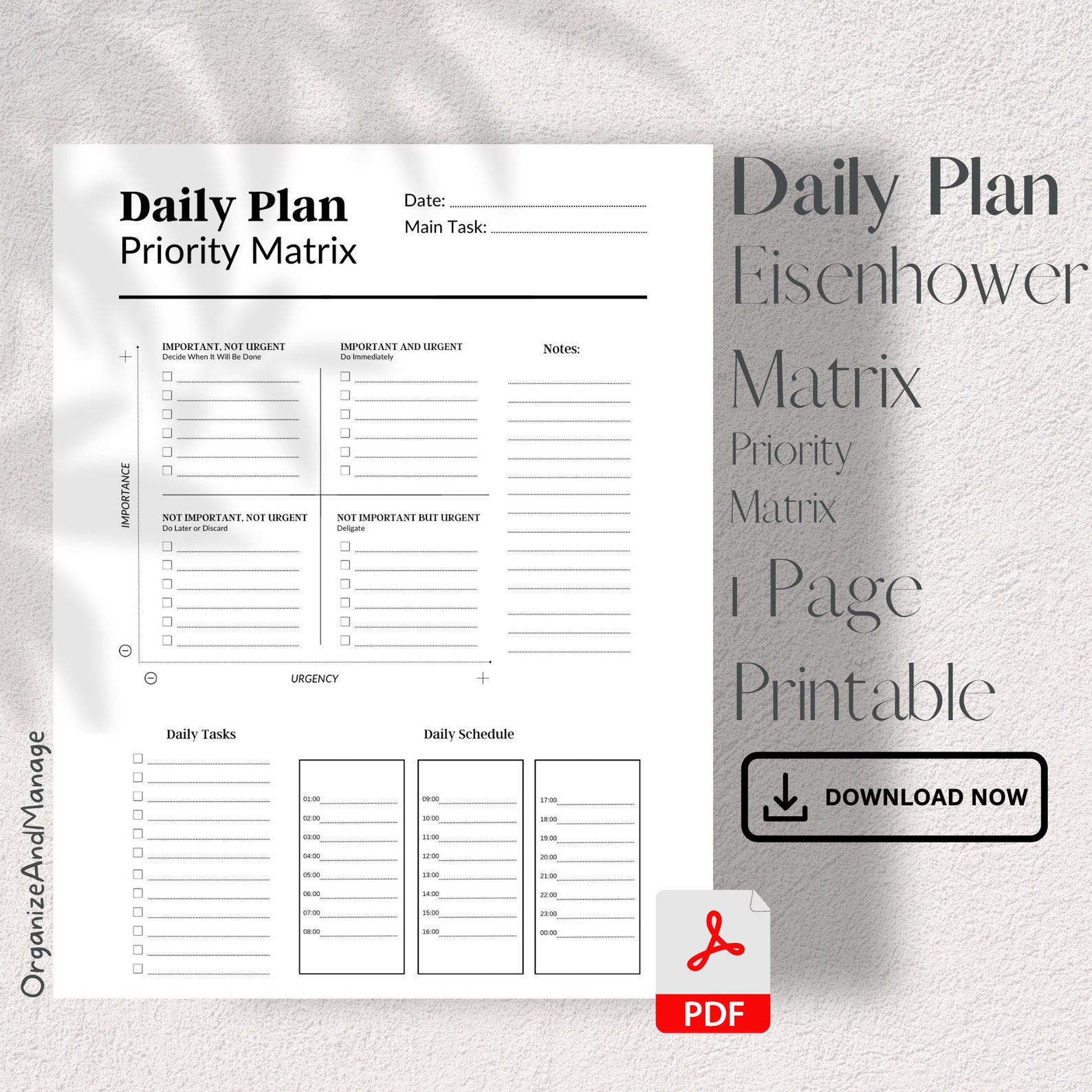 Planner Printable Eisenhower Matrix Priority Planner Productivity ...