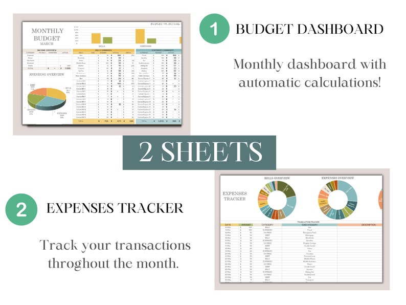 Monthly Budget Spreadsheet for Excel, Financial Planner Dashboard ...