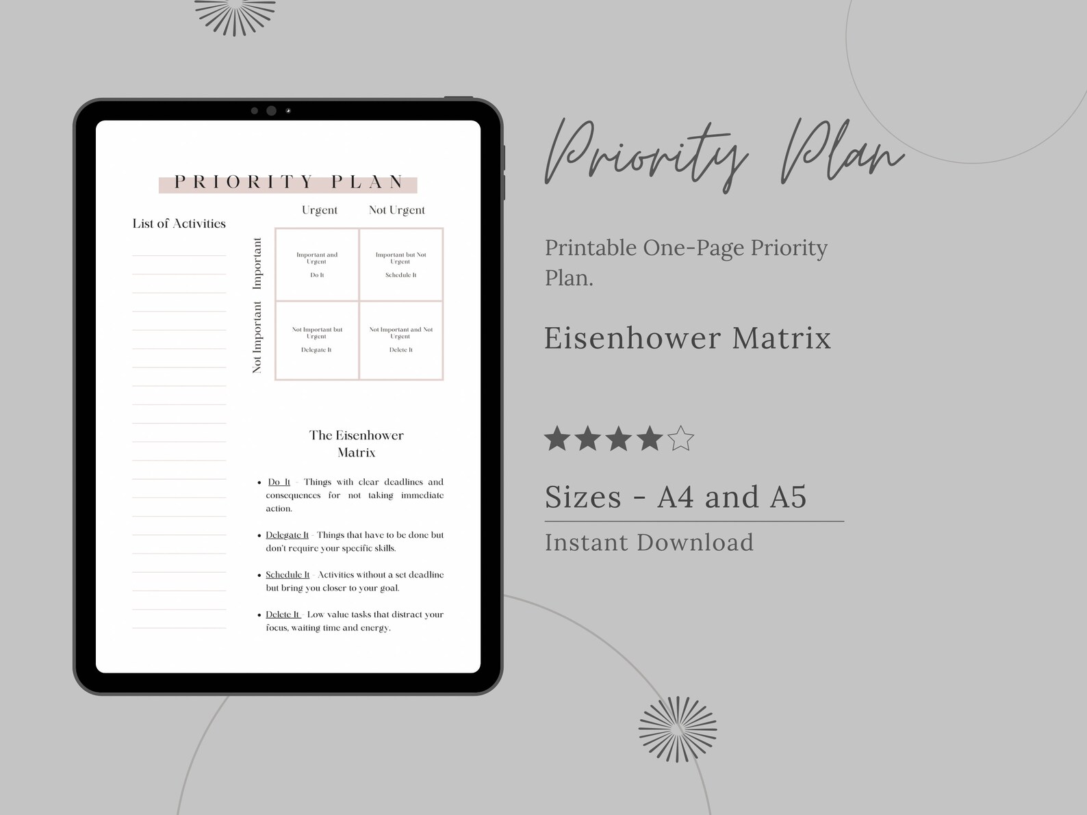 Eisenhower Matrix Printable Priority Planner Productivity - Etsy