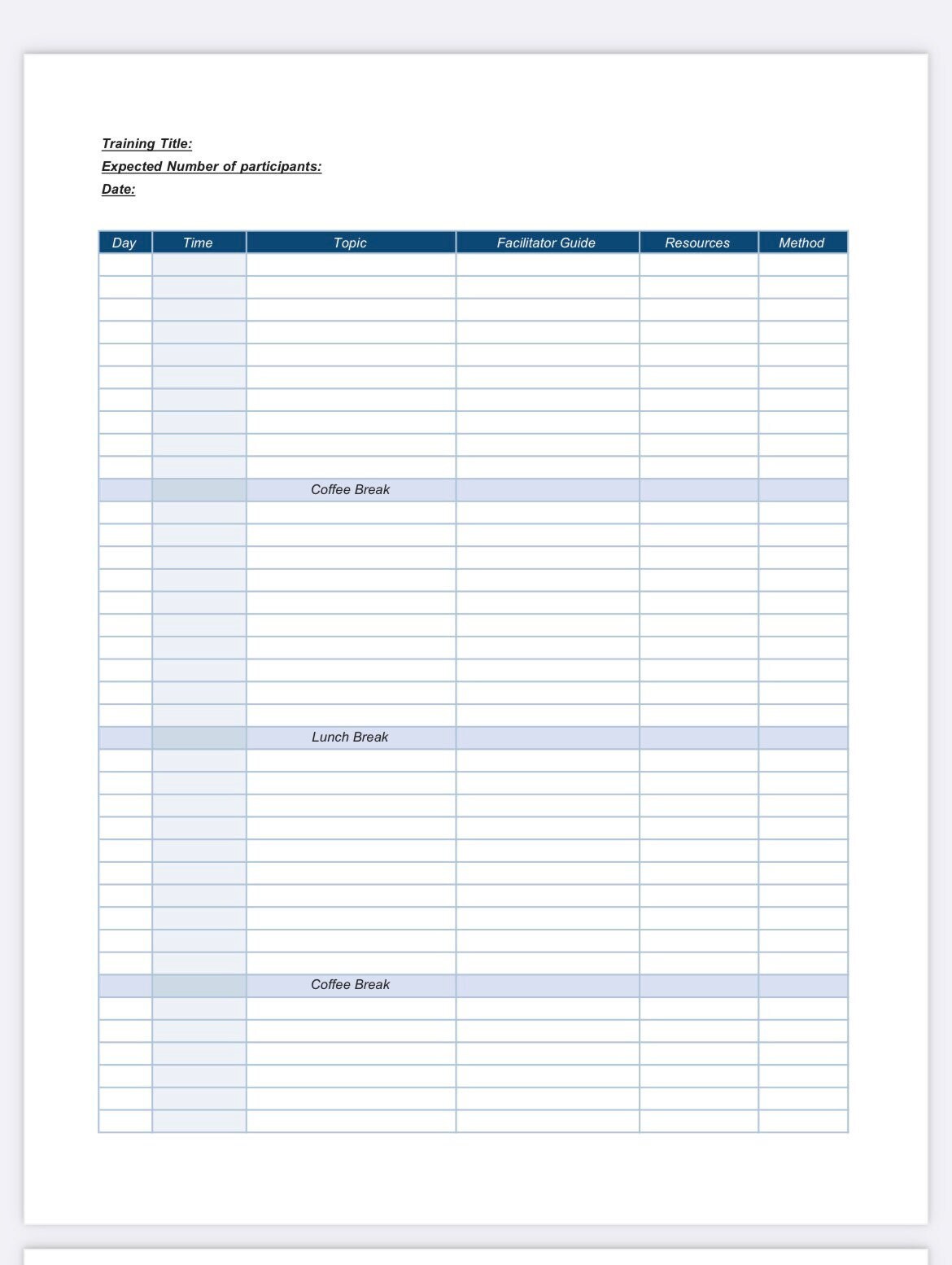 Training Agenda and Checklist Pack Template Printable Spreadsheet - Etsy