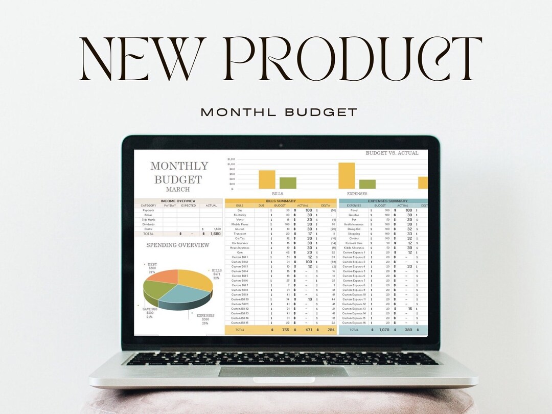 Monthly Budget Spreadsheet for Excel, Financial Planner Dashboard ...