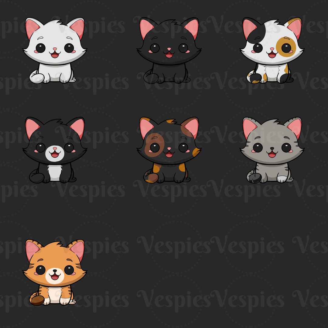 Multiple Color Cats SVG and PNG, Cute Cat Designs, Chibi Cat Design, 7 ...