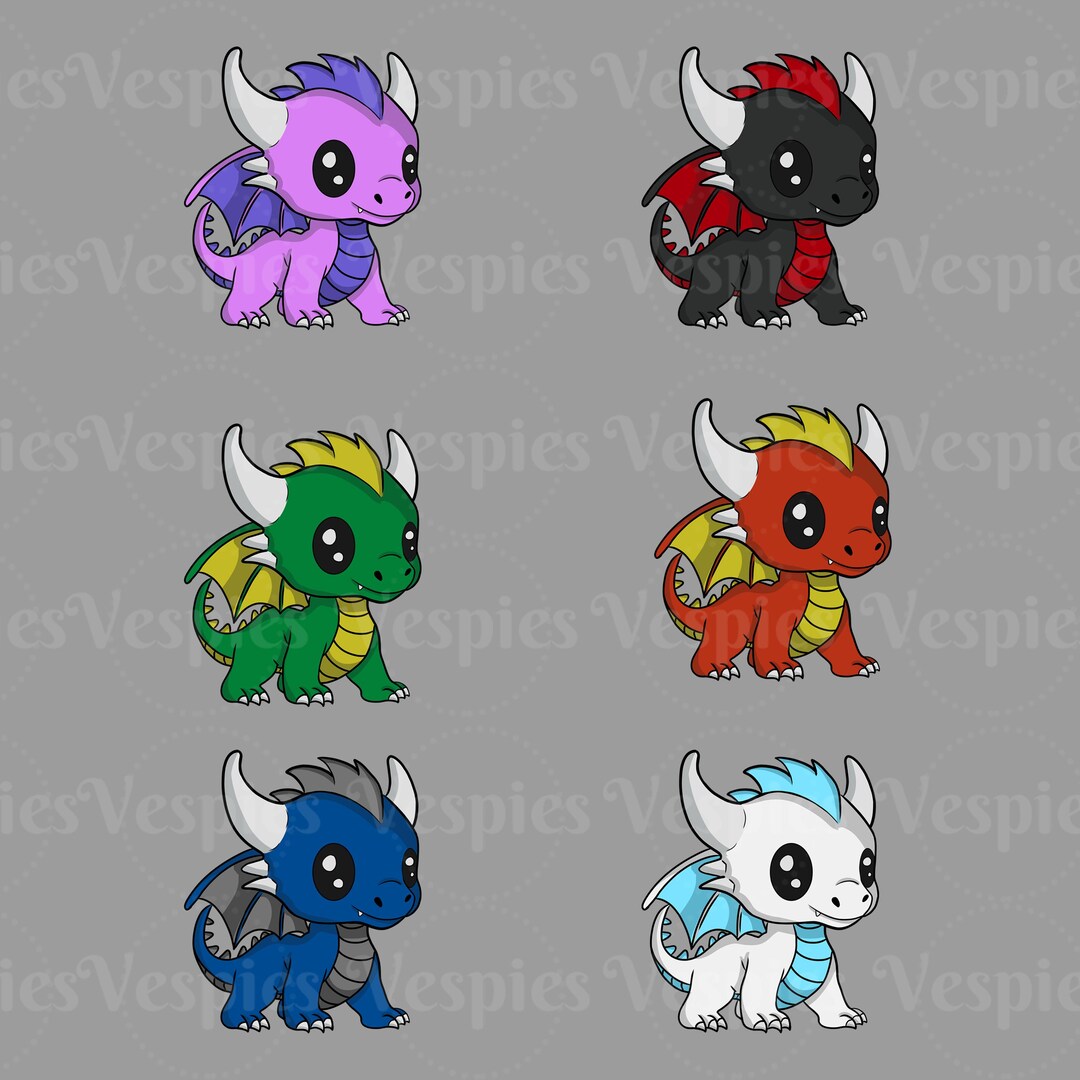 Chibi Dragon SVG and PNG, Multiple Colors, Cute Dragons, 300 DPI - Etsy