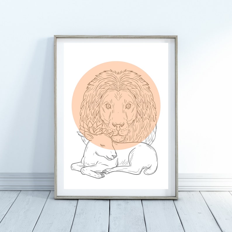 Lion Lamb Printable, Line Art Printable, Lion Printable, Lamb Printable ...
