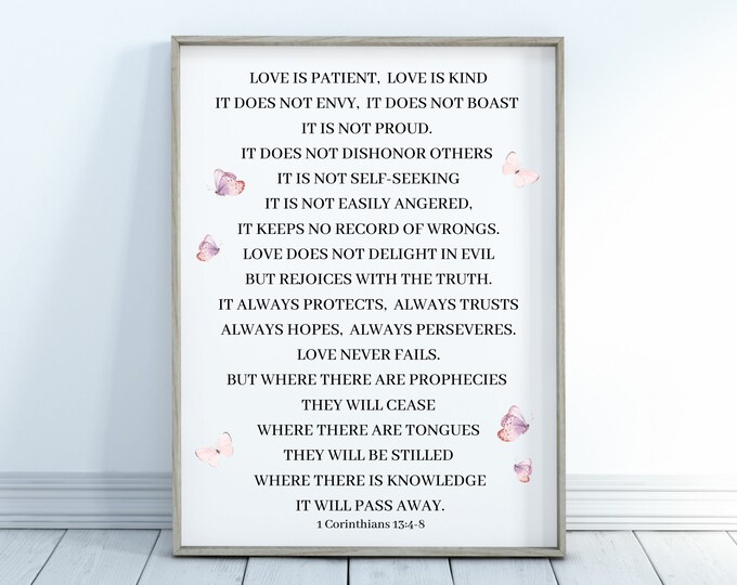 1 Corinthians 13 4-8, Bible Wall Art, Love Print, Bible Verse Print ...