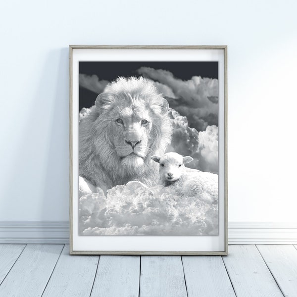 Lion and Lamb Black and White Print - Etsy