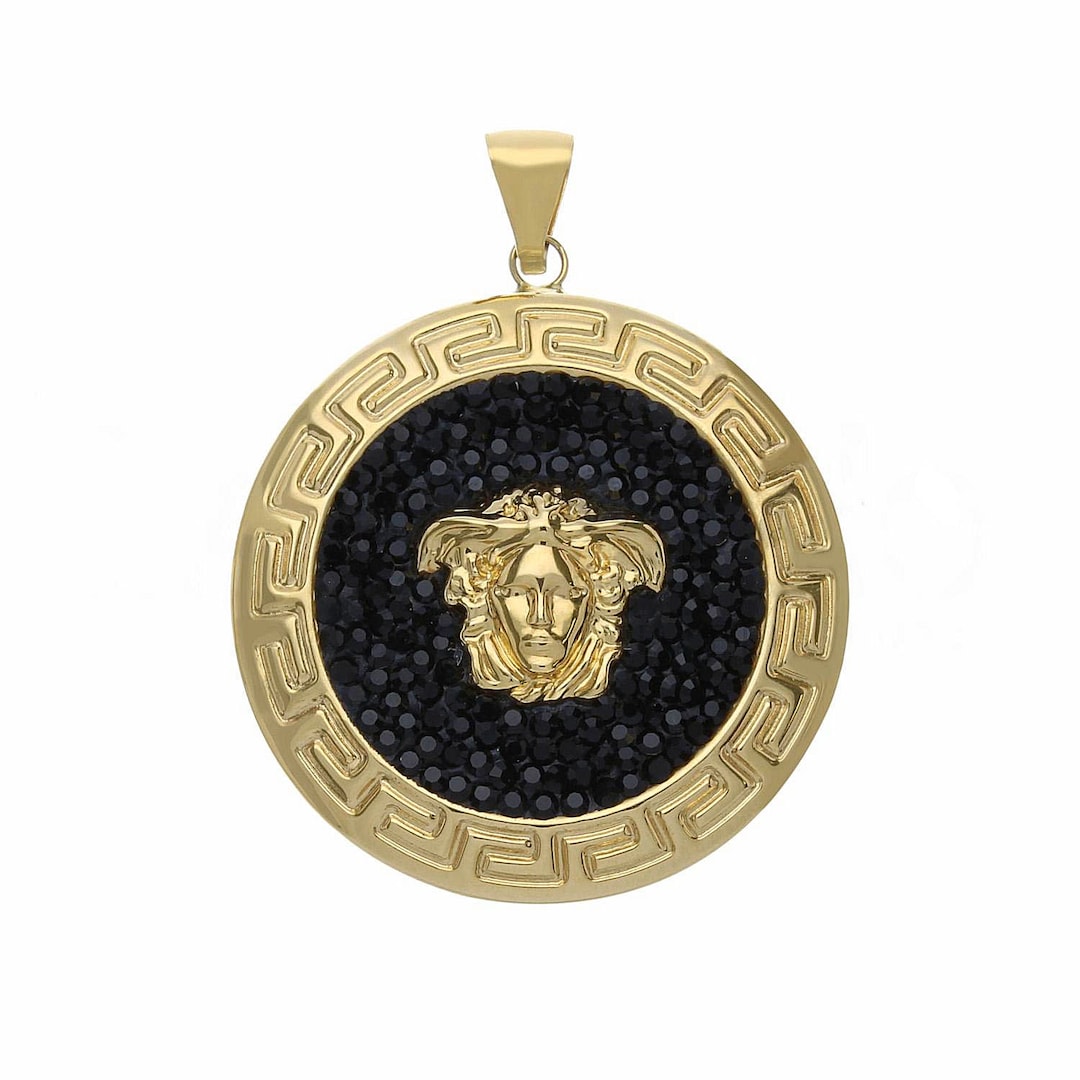 18K Gold Pendant 18K Gold Head of Medusa for Men With Black Zircons ...