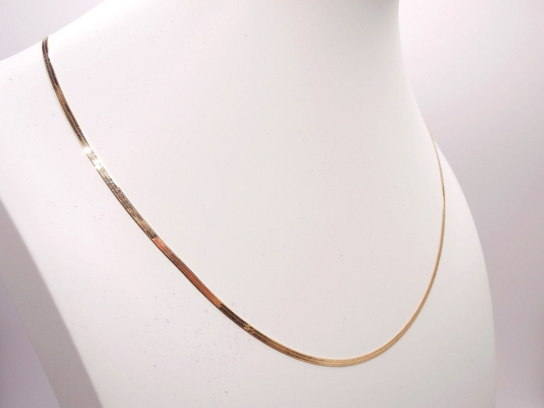 18K Solid Gold Herringbone Necklace - Flat Gold Chain 2.2 MM ...