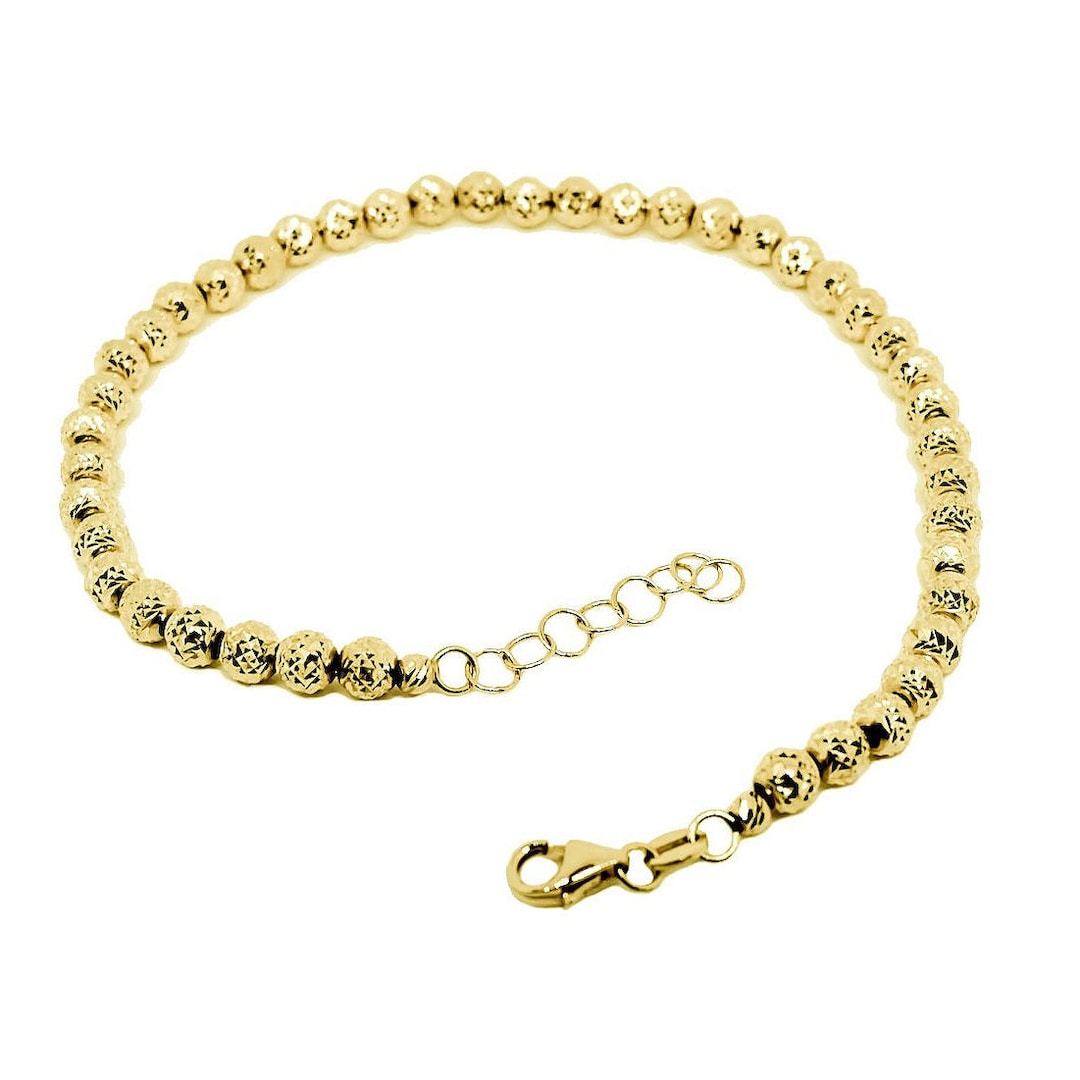 18K Yellow Gold Bracelet With Small Gold Beads - Sparkling Bracelet ...