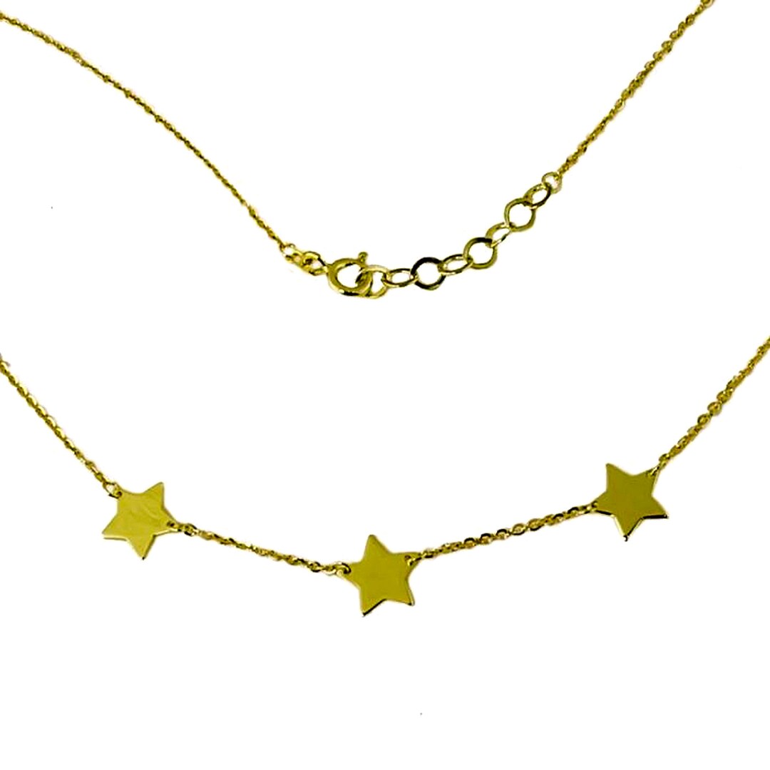 Gold Necklace / 18k Solid Gold Chain With Shiny Plate Stars 43 Cm Long ...