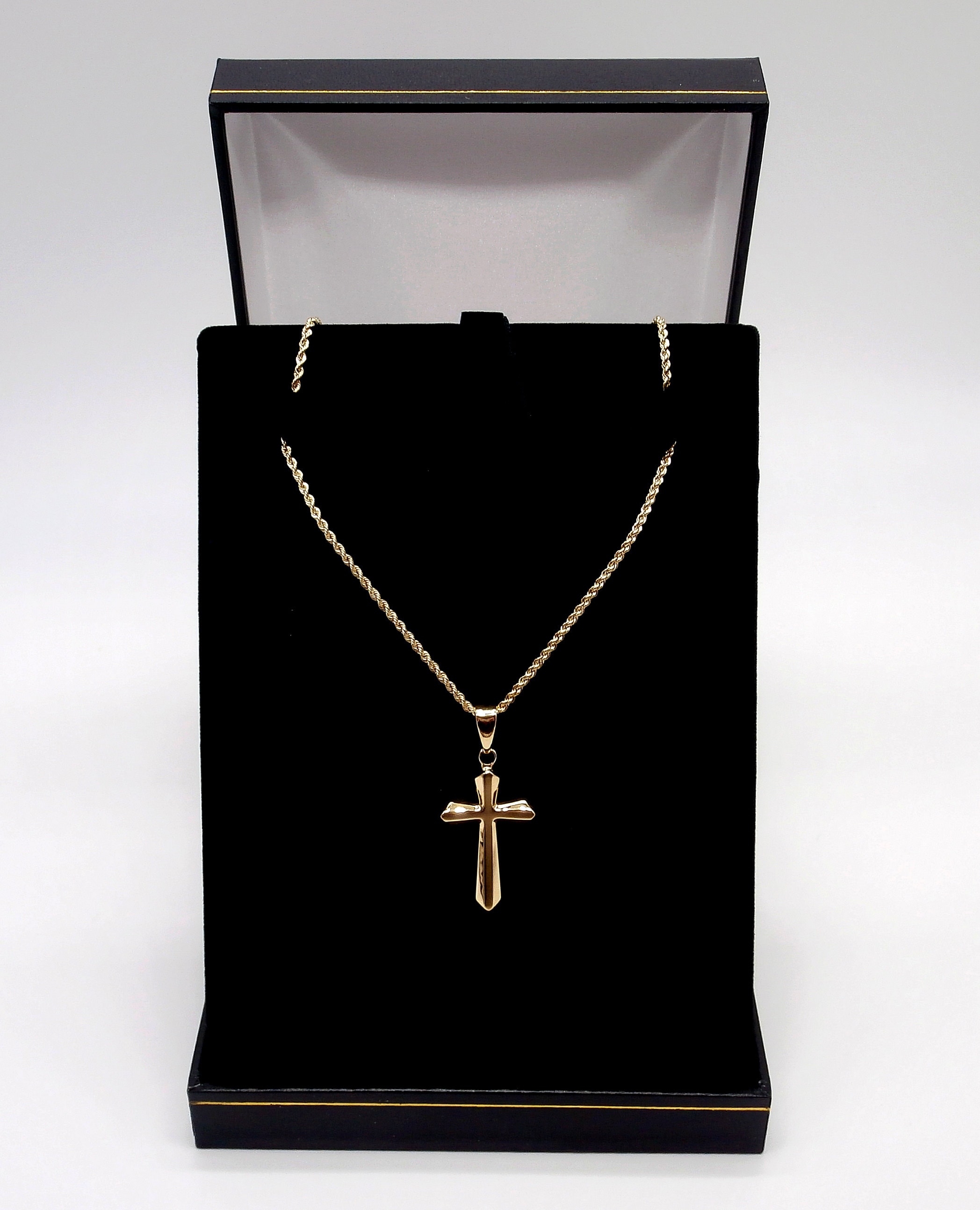 Stylized Gold Box Cross in 18K Yellow Gold Dim. 27 X 17mm. With 50 Cm ...