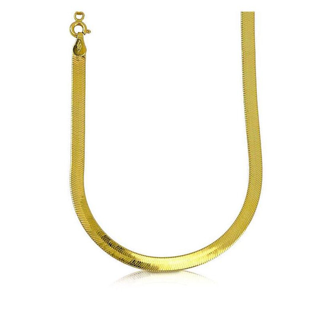 18K Solid Gold Herringbone Necklace - Flat Link Chain - Herringbone ...