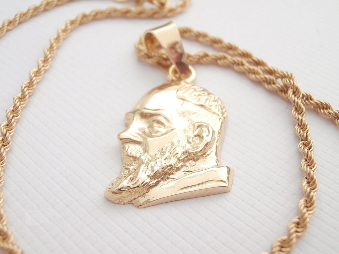 18K Solid Gold Sacred Padre Pio Pendant, Micro-cast, Face of Padre Pio ...