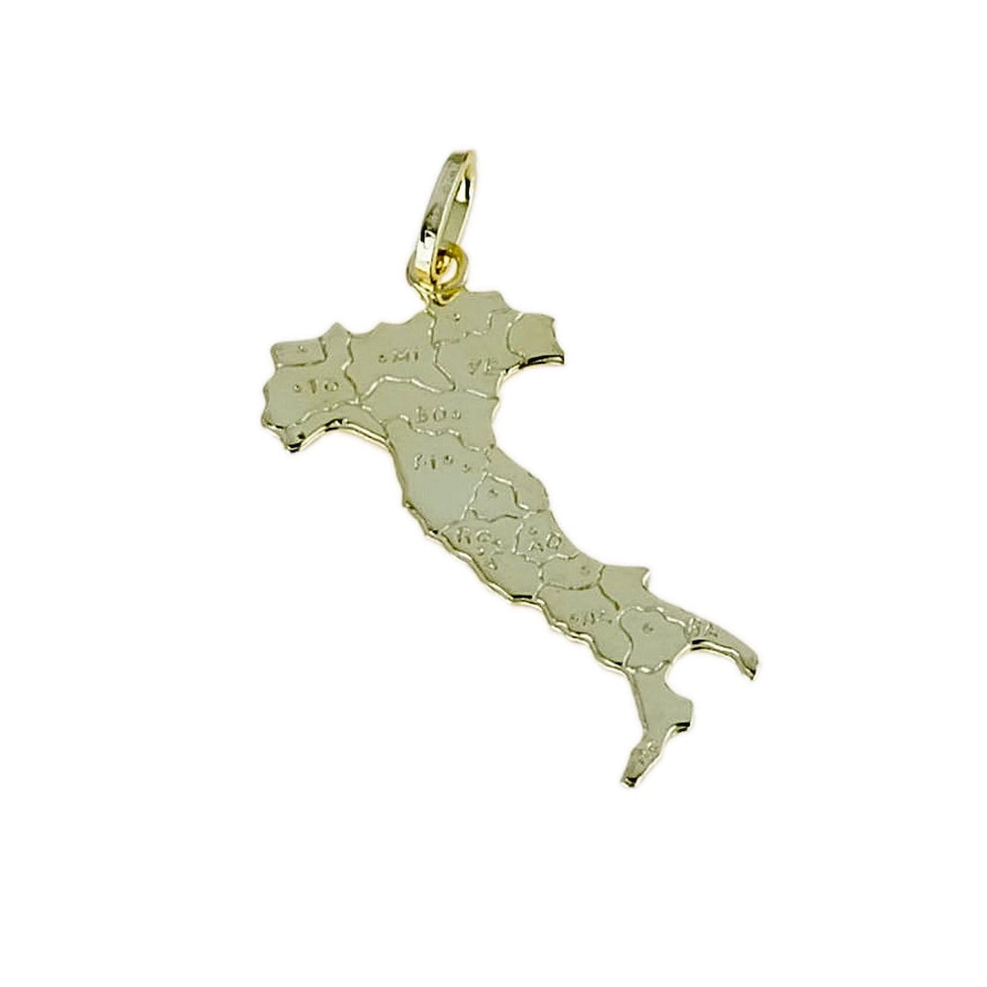 18K Solid Gold ITALY Pendant, Yellow GOLD Italy Pendant, Italy Map ...