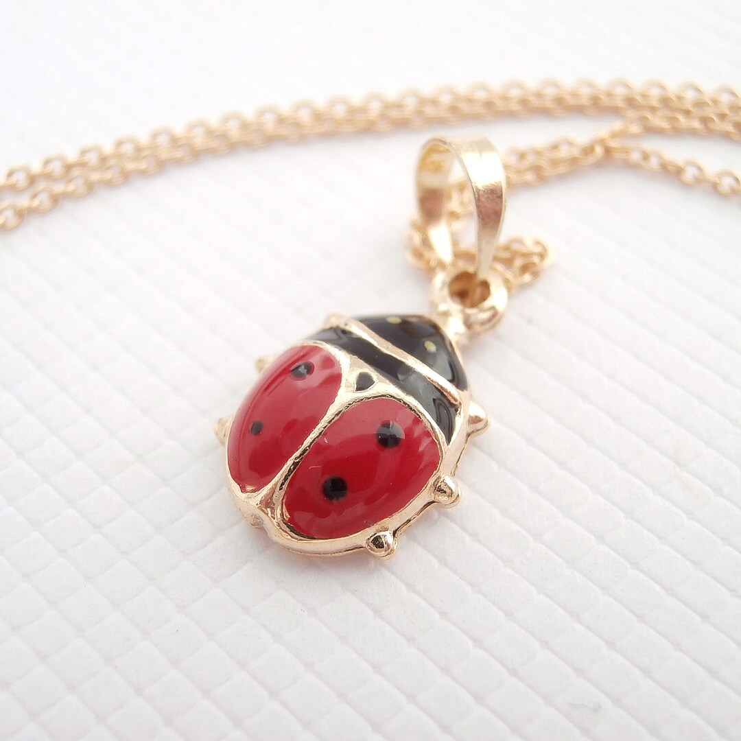 18K Gold Ladybug Pendant With Chain Necklace - 18K Gold Necklace With Boxed and Stylized Ladybug ...