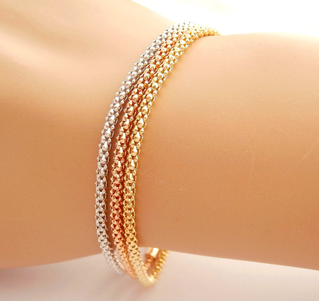 18k Gold Triptych Bracelet Composed of Three Tubular Bracelets of ...