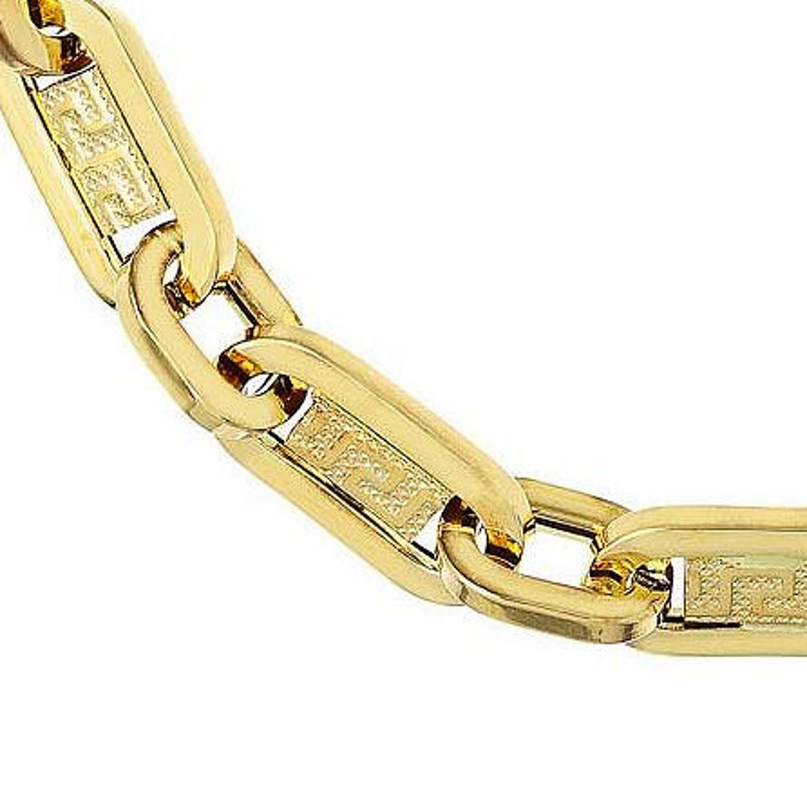 18K Gold Hollow Tubular Chain With Greek for Men 18K Yellow Gold Empty ...