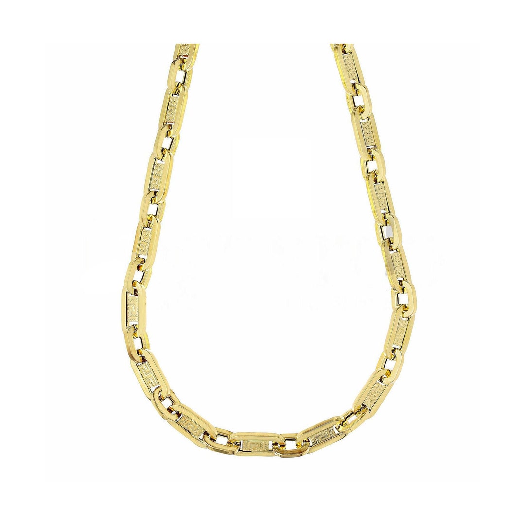 18K Gold Hollow Tubular Chain With Greek for Men • 18K Yellow Gold ...