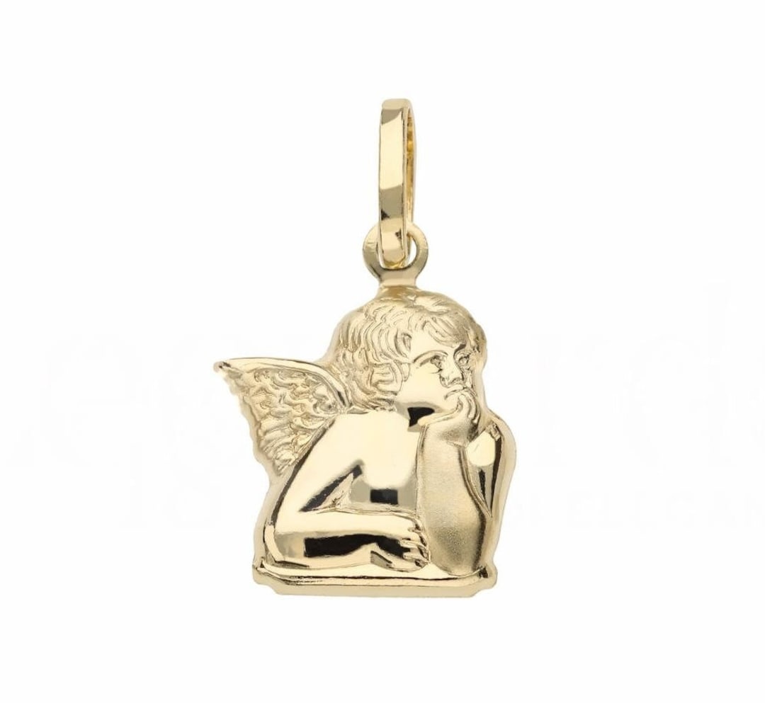 18k Gold Pendant • 18K Gold Angel Pendant • Gold Sacred Pendant With ...