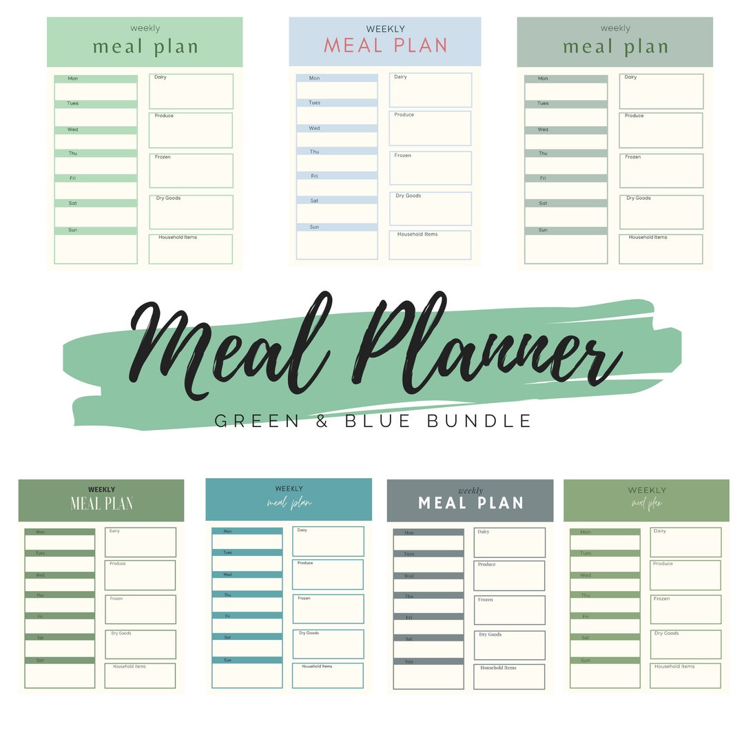Weekly Meal Plan Download | Green & Blue - Etsy
