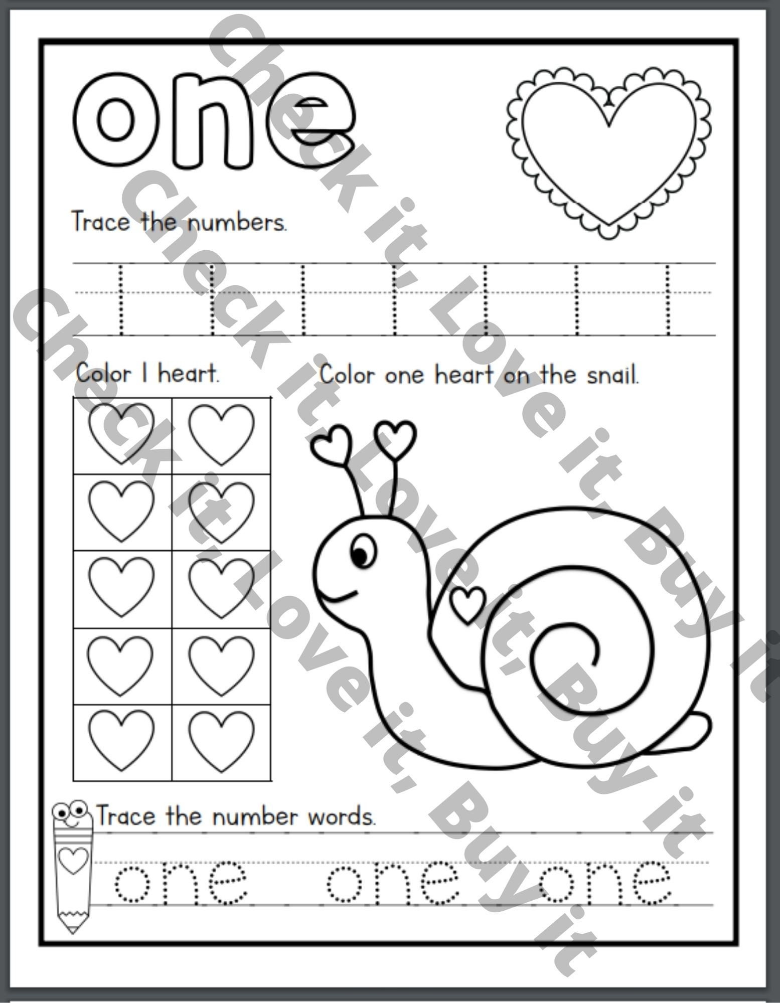 Valentine's Day Numbers 1-10 Workbook for Kids Digital Download - Etsy