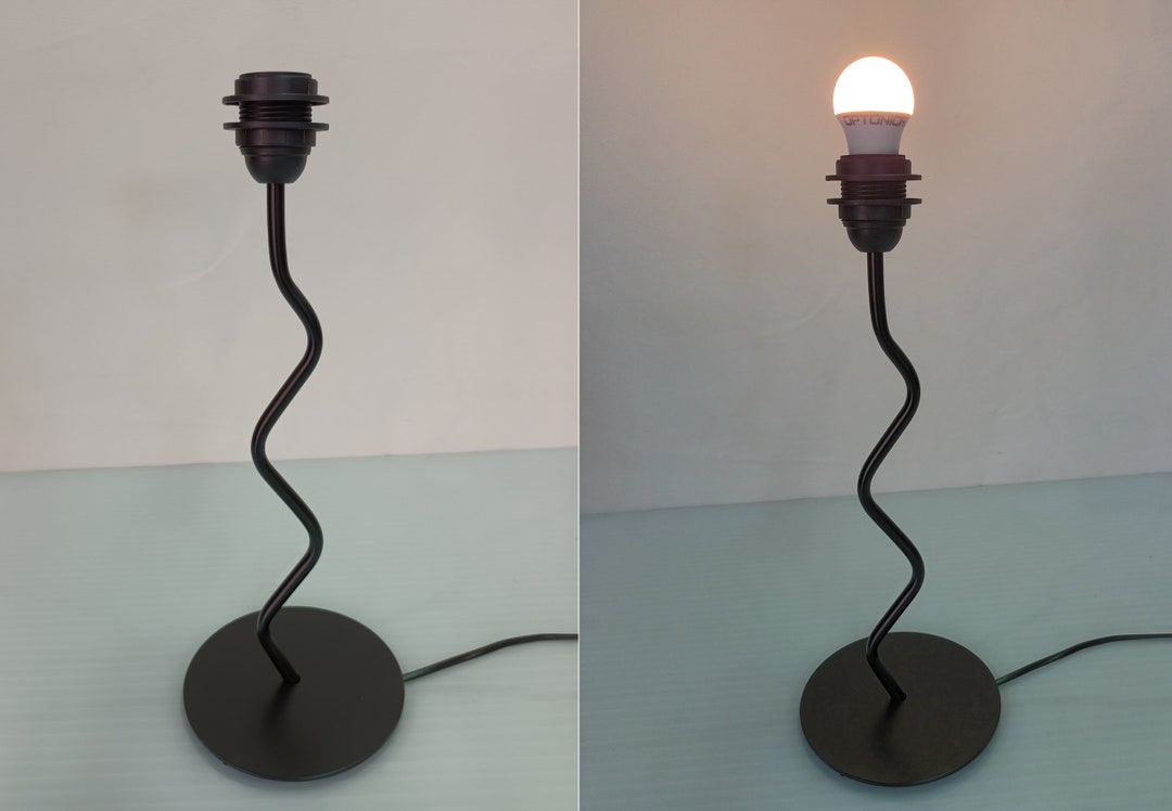 Squiggle Table Lamp Without Lampshade Wrought Iron Wavy Base in Black ...