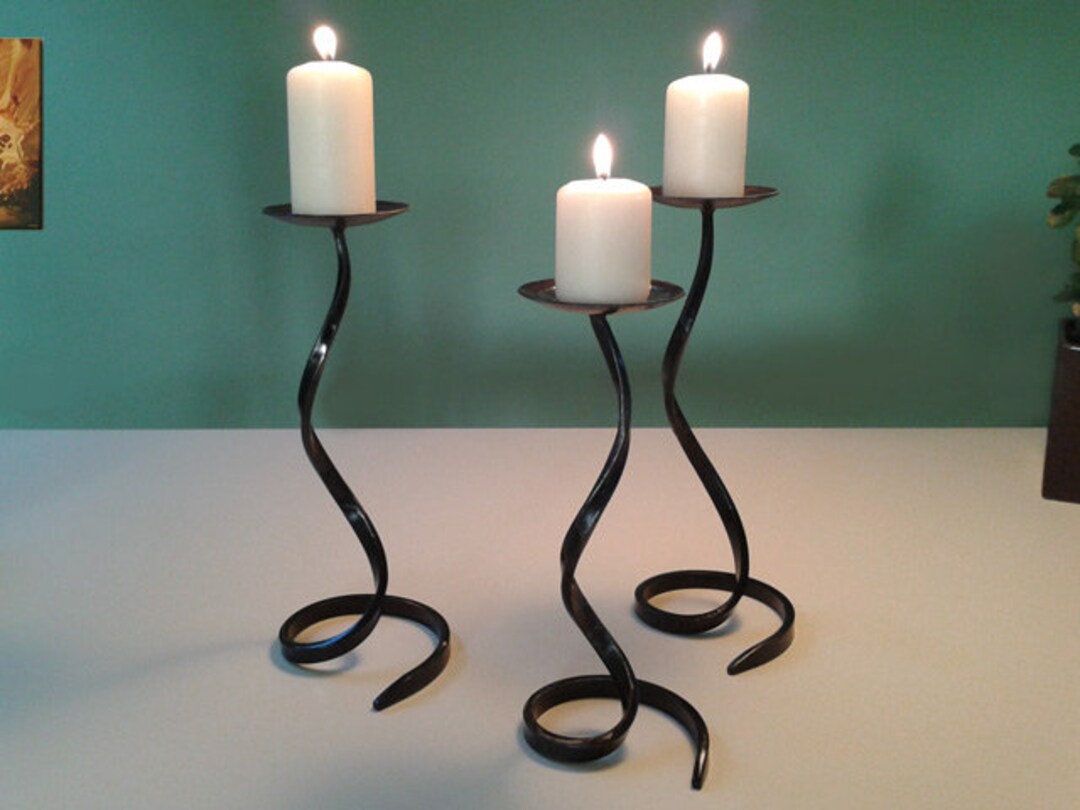 Set of 3 Pcs. Wrought Iron Candlesticks Modern Style Home Decor Spiral ...