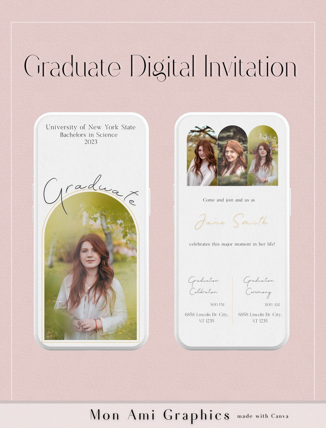 Bohemian Styled Electronic Invitation for Women, Minimalist Graduation ...